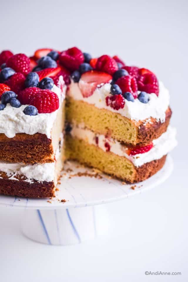 Gluten Free Cake With Whipped Cream & Berries (Sugar Free + Nut Free)