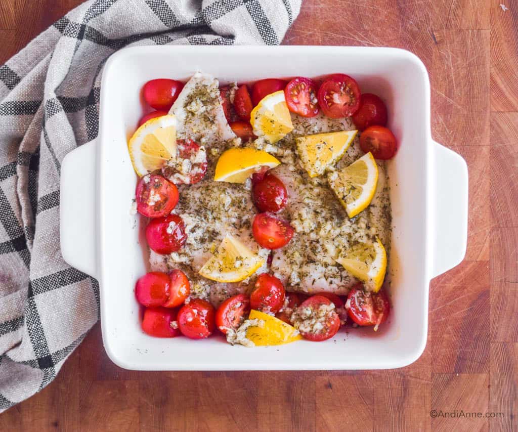 Lemon Herb Baked Cod with Tomatoes - Andi Anne