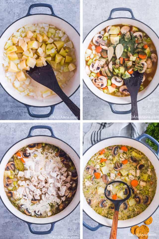 Turkey Stew: Leftover turkey, Carrots, Mushrooms, Potatoes