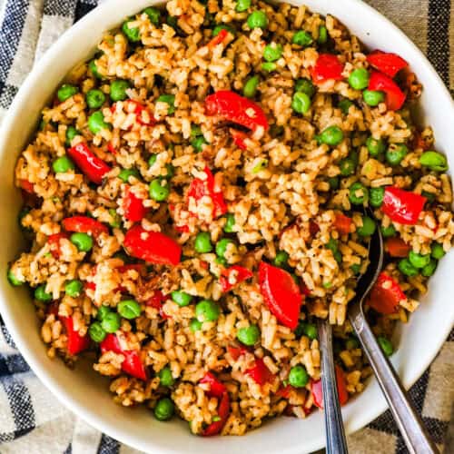 One Pot Rice, Peppers and Peas